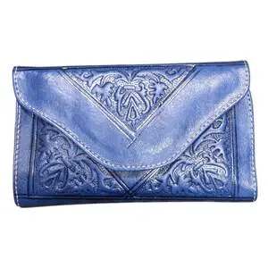 BERBER LEATHER Small Leather Tri-fold Purse - Blue