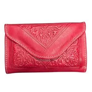 BERBER LEATHER Small Leather Tri-fold Purse - Red