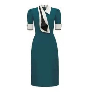 JULIA ALLERT Formal Fitted Dress With White Collar Office To Evening Style - Green