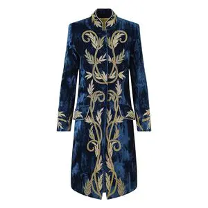 BEATRICE VON TRESCKOW Navy Sovereign Embroidered Crushed Velvet Coat - Blue