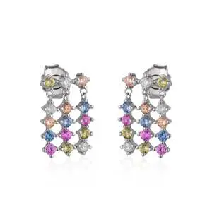 SPERO LONDON Colourful Rainbow Jewelled Sterling Cluster Stud Drop Earring - Silver