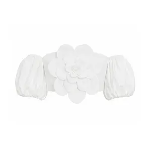 Yumi Kim Keira Linen Cropped Top With Rose Petal Detail - White