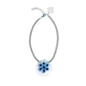 ACID CAT Green / Blue Flower Sparkle Blue Green Pendant Necklace - Green/blue