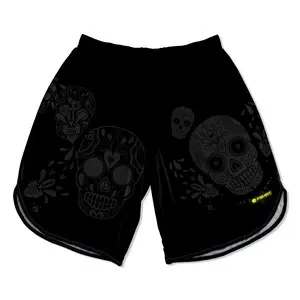 FISHIRT Swim Short Long Mexican Skull Graphic Style Flatmuertos - Black