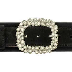 PEACHY BELTS LTD Stretch Elasticated Suede Waist Belt And Detachable Pearl Spangle Buckle - Black