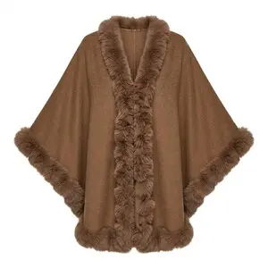 Saachi Faux Fur Cape Saddle Kimono - Brown