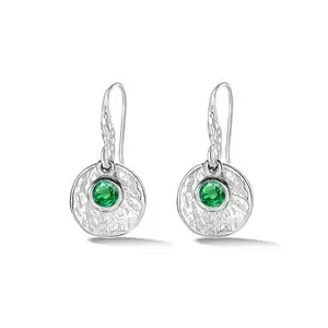 DOWER & HALL Hammered Disc & Green Garnet Array Drop Earrings - Silver