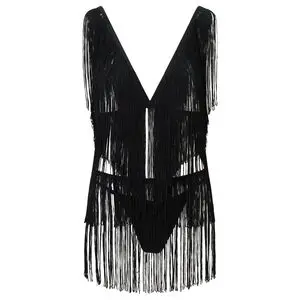 BELLE ET BON BON Fringe Tassel Top And Skirt Set With High Waisted Knicker - Black