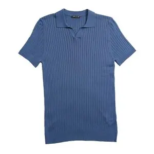 EIGHT X Ribbed Knit Polo - Blue