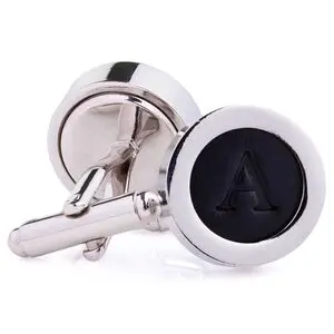 N'DAMUS LONDON Black / Silver Regent Black Leather Letter Cufflinks - Black/silver