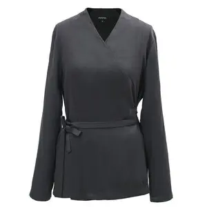 SMART AND JOY Satin Wrap-over Blouse - Black