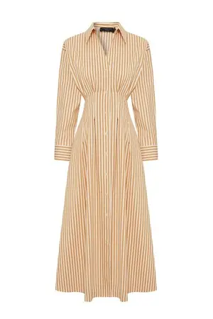 EXQUISE Neutrals/ Sutton Waist Shirt Collar Midi Dress