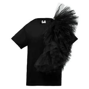 LIA ARAM Edgy Ruffle Appliqué Tee - Black
