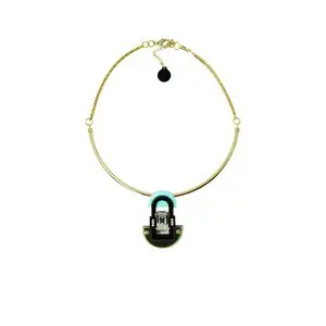 GISSA BICALHO Handmade Acrylic Necklace Pendant Deco Mirror Rectangular Stone - Green