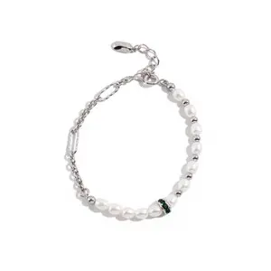 ANGEL BAROCCO Drip Glaze Bead Gold & Pearl Bracelet - Silver