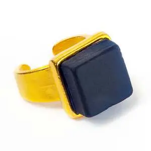 SMART GLASS JEWELRY Recycled Glass Cube Ring Cobalt Gold - Blue