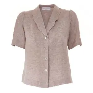 SOFIA TSERETELI Linen Shirt With Shawl Neckline - Brown
