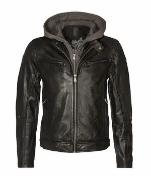 Mauritius Removable Hood Leather Jacket Biko - Black