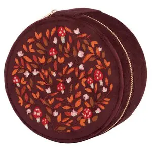 FABLE ENGLAND Brown / Red Mushroom Embroidered Velvet Jewellery Box - Brown/red
