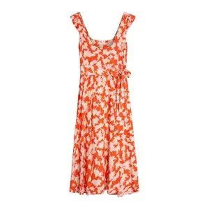 NIZA Zia Printed Midi Dress With Bow Detail - Red