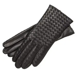 1861 GLOVE MANUFACTORY Intrecciato- Woven Leather Gloves - Black