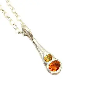 AMY DELSON JEWELRY Silver / Orange Olivia Dark, Light Orange Citrine Two Stone Sterling Silver Pendant Necklace - Silver/orange