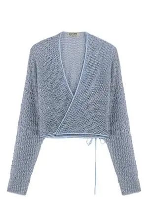 NOCTURNE Wrap Mesh Blouse - Blue