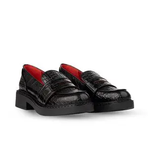 ROSAMUND MUIR LONDON Stratford Shiny Crocodile Print Loafers - Black