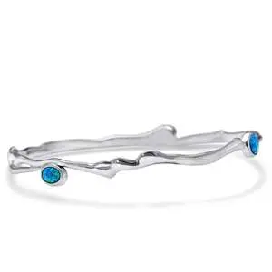 ISLA SILVER Blue / Silver Dainty Trio Opal Bangle - Blue/silver