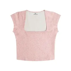 CLOUD HAVEN Jacquard Square Neck Tee In Baby - Pink