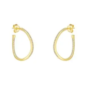 SPERO LONDON Sterling Silver Large Wavy Stud Hoop Earring With Interior Gemstones - Gold