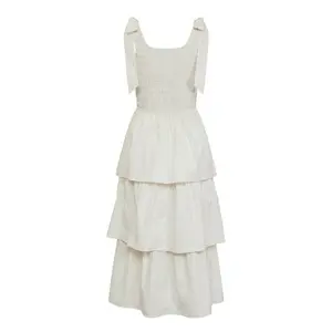 MODENAIRE Smocked Midi Dress Tiered Form - White