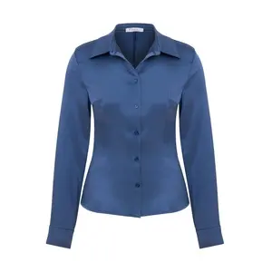 MAAN ISTANBUL Slim Fit Satin Shirt - Blue
