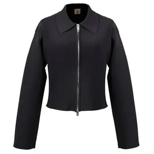 SMART AND JOY Minimalist Front Zipper Crop Jacket - Black