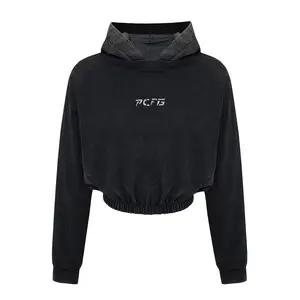 PCFG Black / Grey Acid Washed Crop Hoodie Black - Black/grey