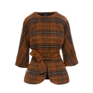 AVENUE N°29 Check Wool Cape With Belt