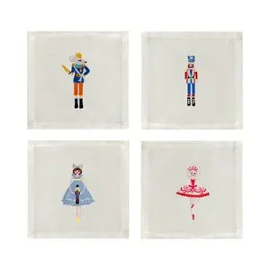 LILLY LOVES Nutcracker Embroide Cocktail Napkin Set Of 4 - Red