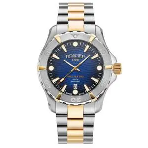 ROAMER OF SWITZERLAND Deep Sea Dial Gold Two Tone Stainless Steel Divers Sports Watch - Blue