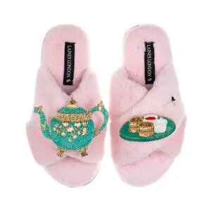 LAINES LONDON X Juliet Sear 'tea & Scones' Brooch Slippers - Pink