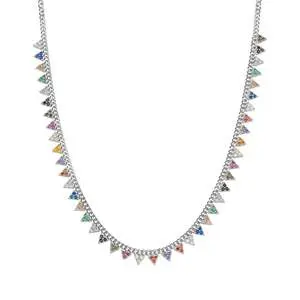 SPERO LONDON Colourful Rainbow Jewelled Triangle Sterling Station Necklace - Silver