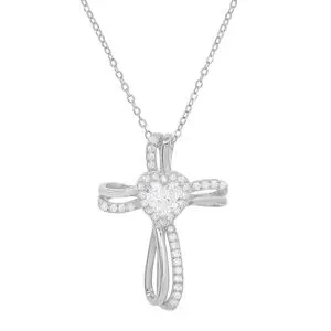 KYLIE HARPER Heart-cut Diamond Cz Cross Pendant In Sterling - Silver