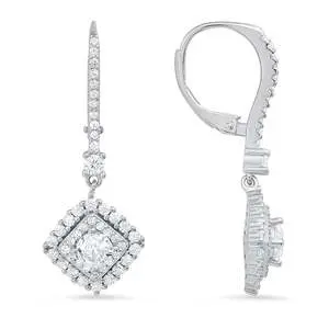 KYLIE HARPER Dangling Diamond Cz Halo Leverback Earrings In Sterling - Silver