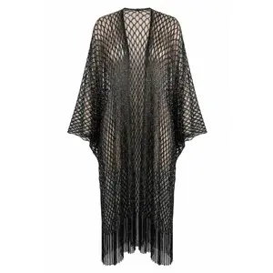 Saachi Metallic Fringe Kimono - Black