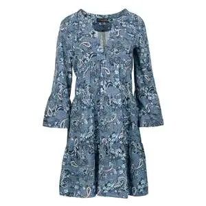 CONQUISTA Indigo Paisley Print A Line Dress - Blue