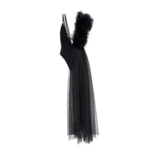 LIA ARAM Lace Deconstructed Ruffled Bodysuit - Black