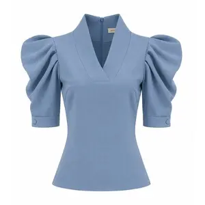 JULIA ALLERT V-neck Puff Sleeve Top - Blue
