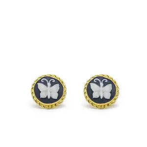 VINTOUCH ITALY Gold / Black Butterfly Cameo Stud Earrings - Gold/black