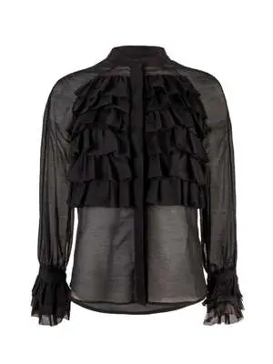 HELENE GALWAS Debra Silk-cotton Blouse With Ruffle Detail - Black