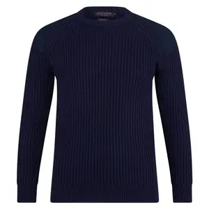 PAUL JAMES KNITWEAR Chunky British Wool Ribbed Shooting Jumper - Blue