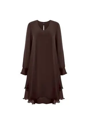 JAMES LAKELAND Long Sleeve Tiered Wave Hem Dress - Brown